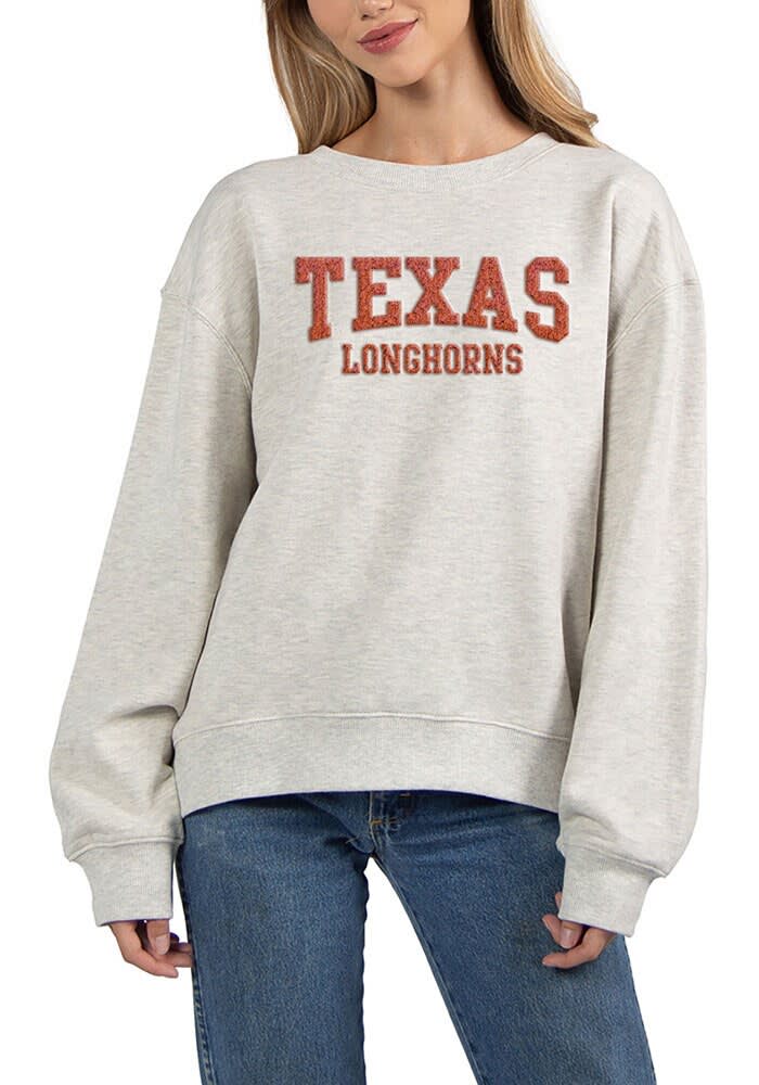 Texas Longhorns Womens GREY Chenille Old School Long Sleeve Crew ...