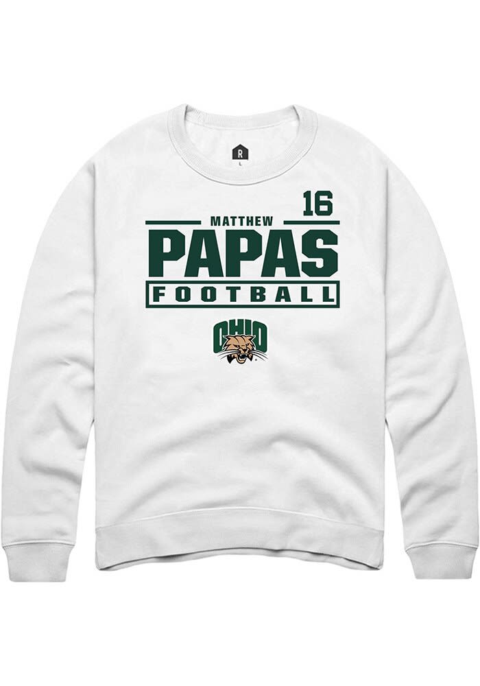 Matthew Papas Ohio Bobcats Mens White Football NIL Stacked Box Player ...