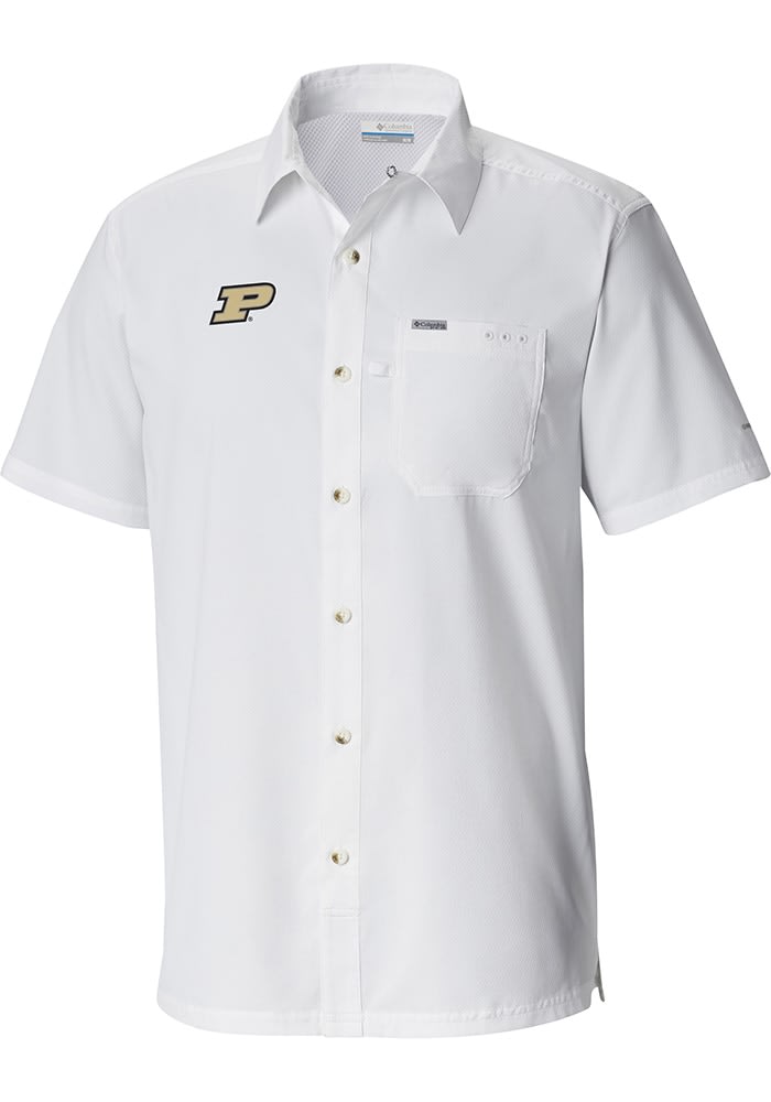 Purdue Boilermakers Mens Columbia Short Sleeve White Heat Seal Slack ...