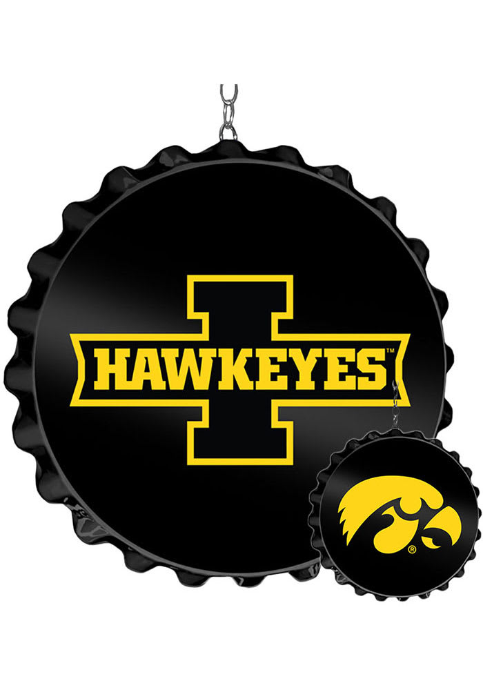 The Fan-Brand Iowa Hawkeyes BLACK Bottle Cap Dangler Sign - 2211493
