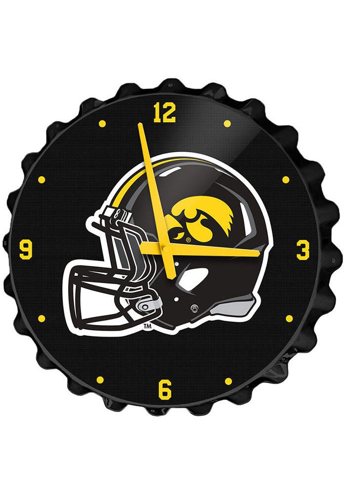 Iowa Hawkeyes Black Helmet Bottle Cap Wall Clock