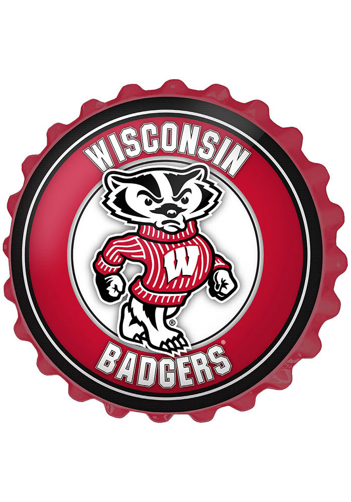 Wisconsin Badgers Red Mascot Bottle Cap Sign