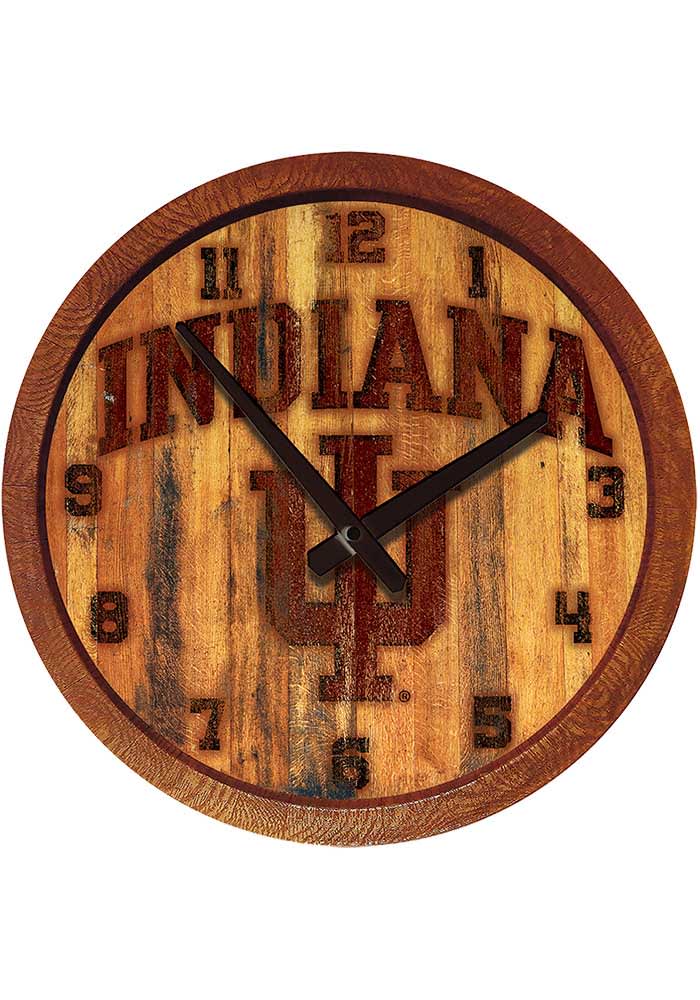 Indiana Hoosiers CREAM Branded Faux Barrel Top Wall Clock - 2212761
