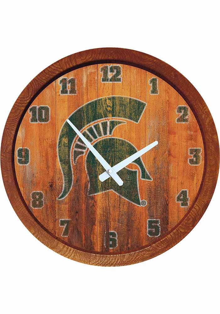 Michigan State Spartans GREEN Weathered Faux Barrel Top Wall Clock ...
