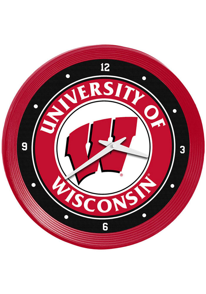 Wisconsin Badgers Red Ribbed Frame Wall Clock - 2212916