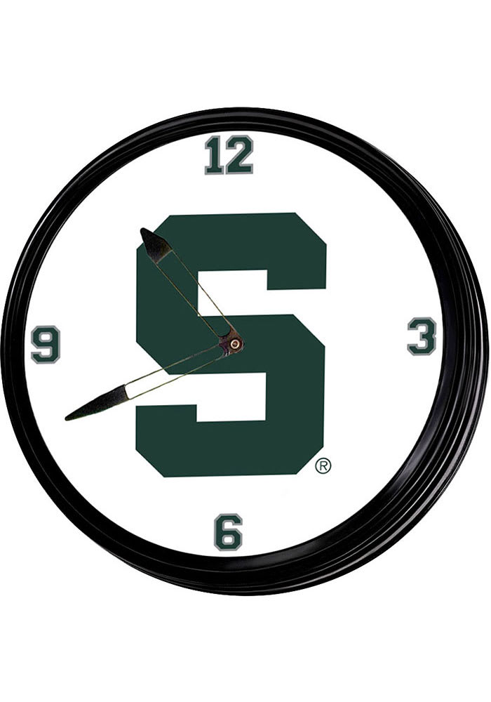 Michigan State Spartans GREEN Block Retro Lighted Wall Clock - 2213935