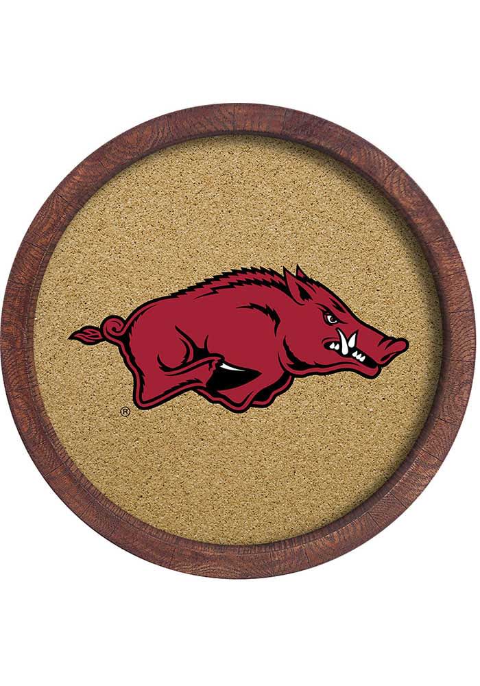 The Fan-Brand Arkansas Razorbacks Red Faux Barrel Framed Cork Board ...
