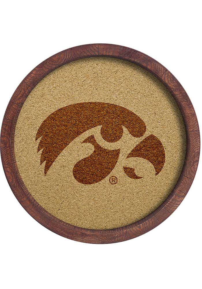 The Fan-Brand Iowa Hawkeyes BLACK Faux Barrel Framed Cork Board Sign ...