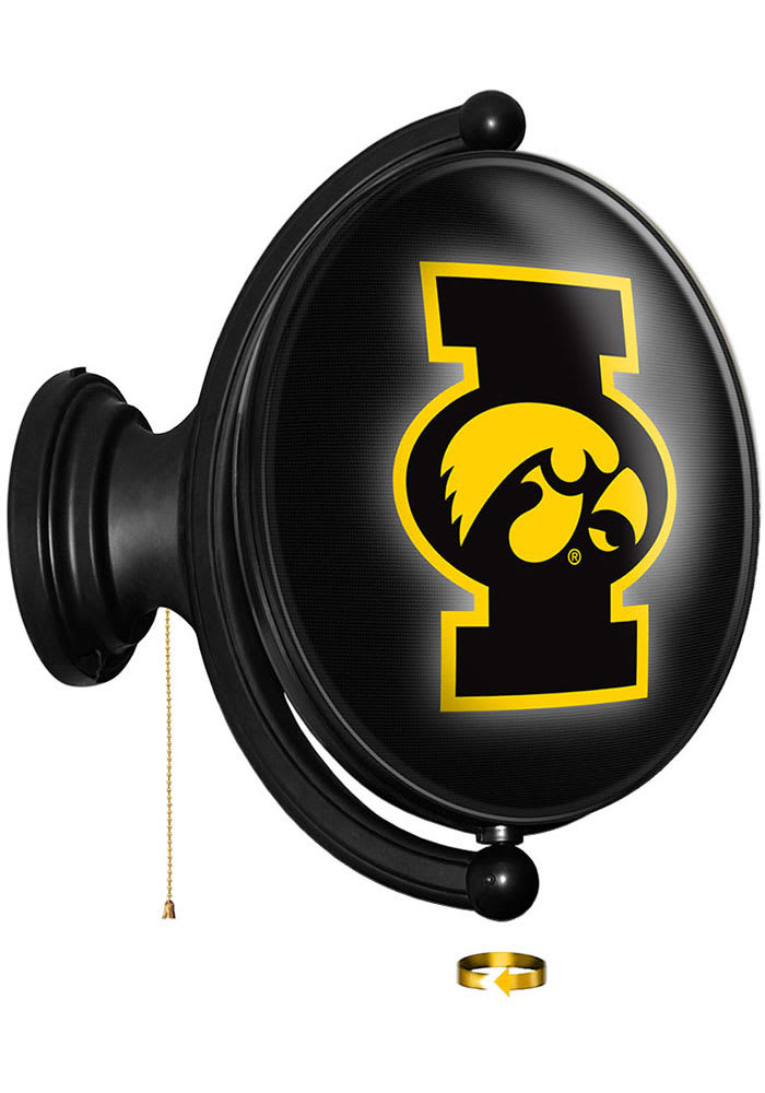 The Fan-Brand Iowa Hawkeyes BLACK Oval Rotating Lighted Sign - 2214603