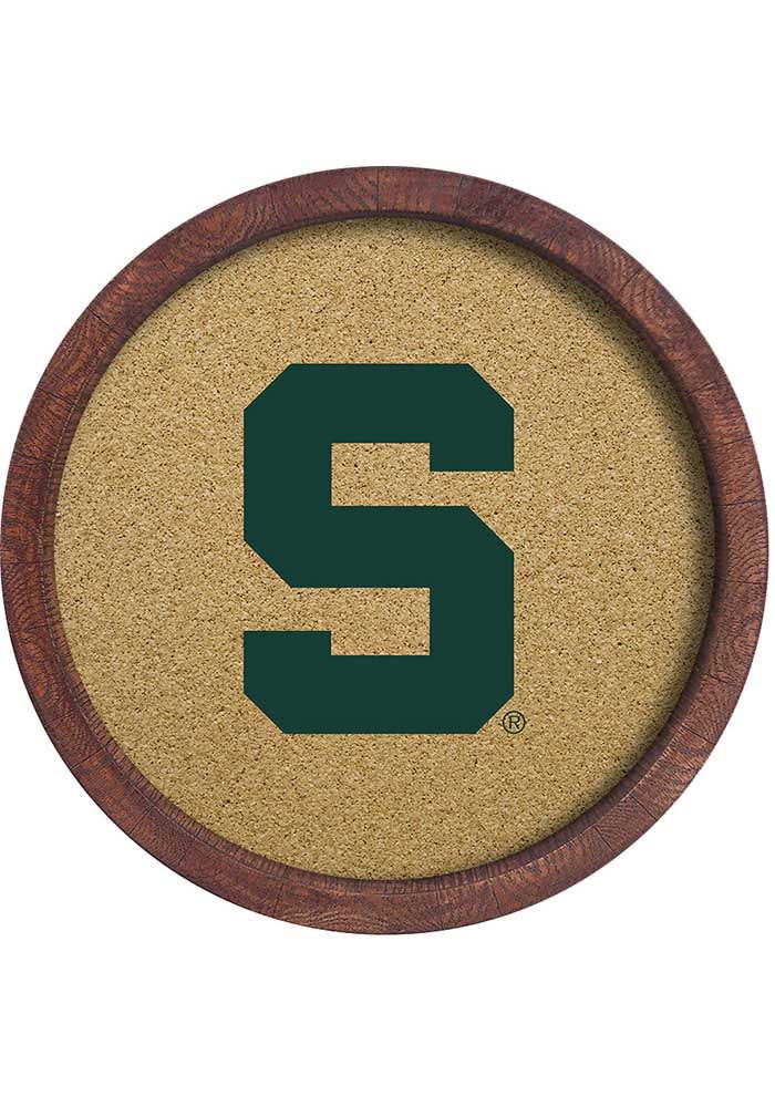 The Fan-Brand Michigan State Spartans GREEN Block S Faux Barrel Framed ...