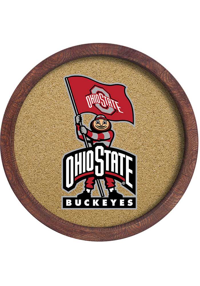 Ohio State Buckeyes Red Brutus Faux Barrel Framed Cork Board Sign