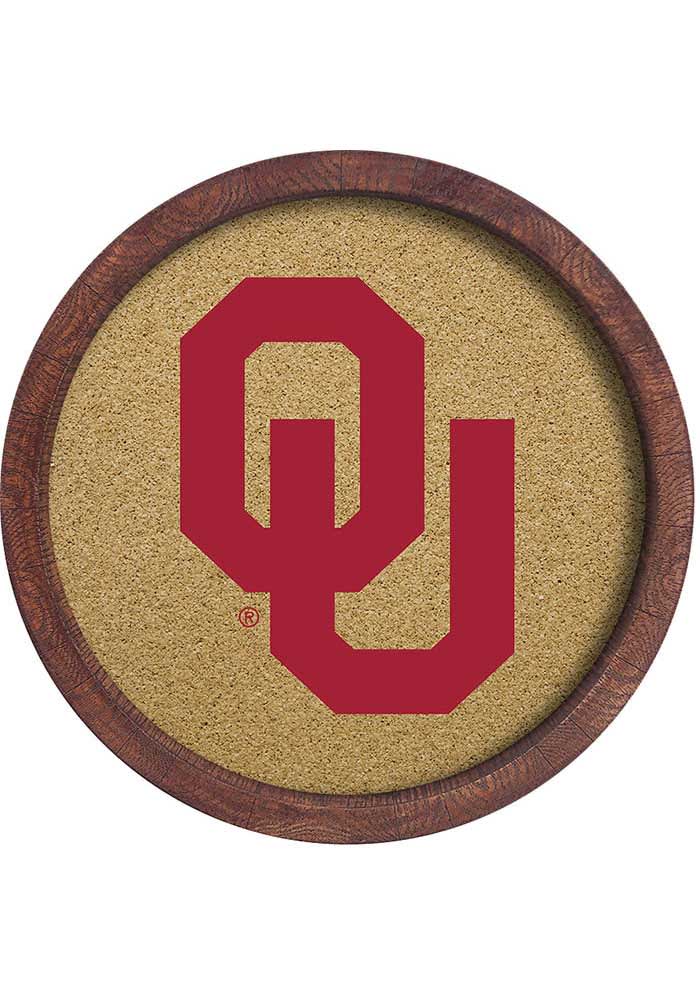 The Fan-Brand Oklahoma Sooners Red Faux Barrel Framed Cork Board Sign ...