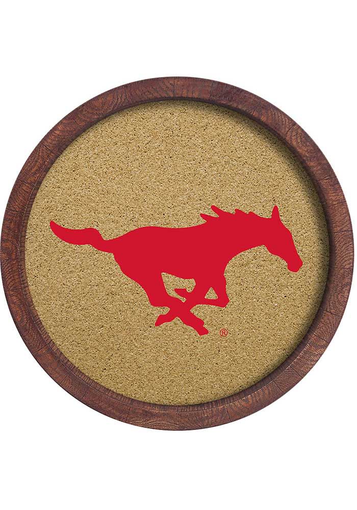 The Fan-Brand SMU Mustangs Red Faux Barrel Framed Cork Board Sign - 2215039