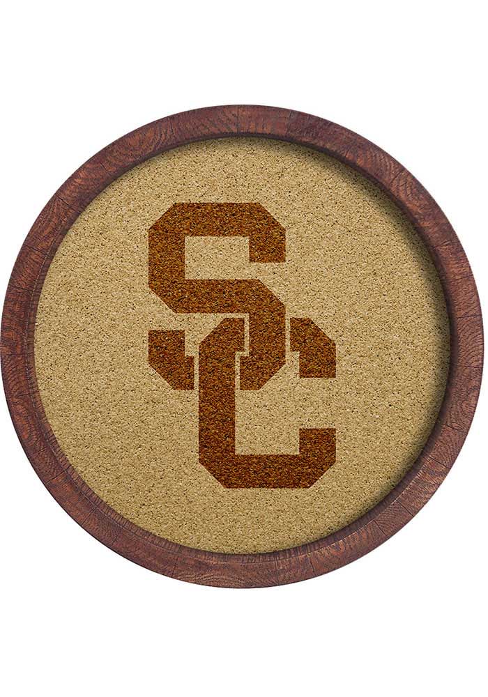 The Fan-Brand USC Trojans Faux Barrel Framed Cork Board Sign