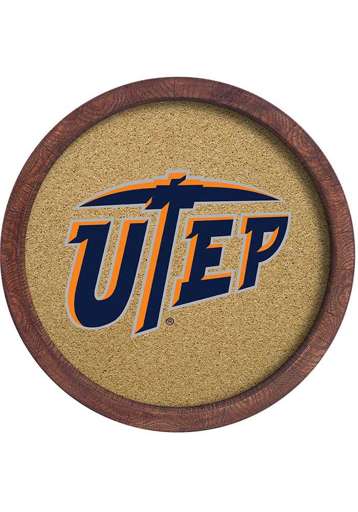 The Fan-Brand UTEP Miners BLUE Faux Barrel Framed Cork Board Sign - 2215078