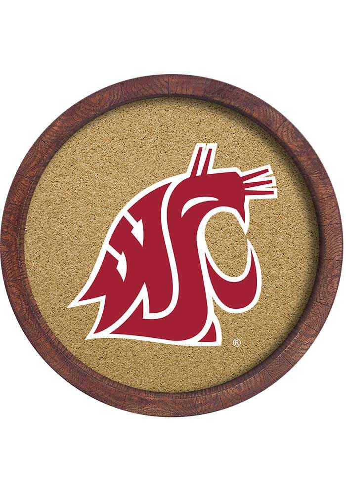 The Fan-Brand Washington State Cougars RED Logo Faux Barrel Framed Cork ...