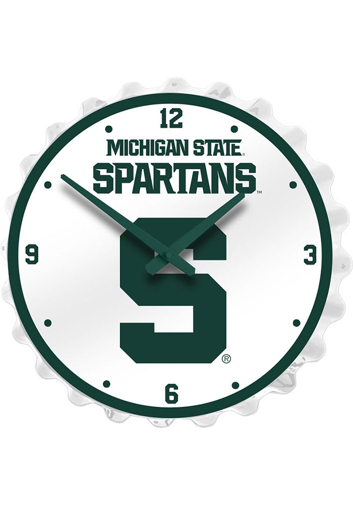 Michigan State Spartans GREEN Block S Bottle Cap Lighted Wall Clock ...