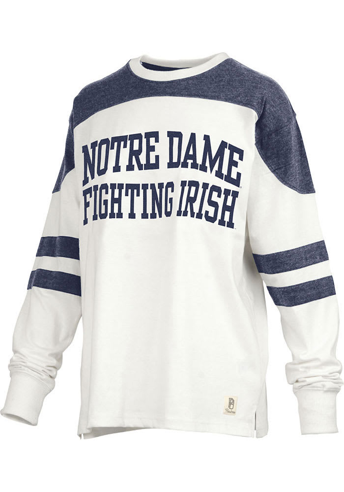 Pressbox Notre Dame Fighting Irish Womens WHITE/NAVY Halfback Long Sleeve LS Tee - 22642963