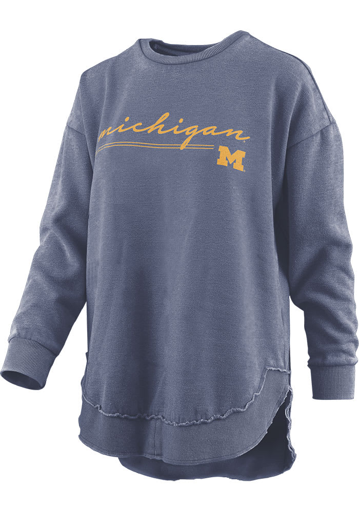 Michigan Wolverines Pressbox Crew Sweatshirt Womens BLUE Poncho Long ...