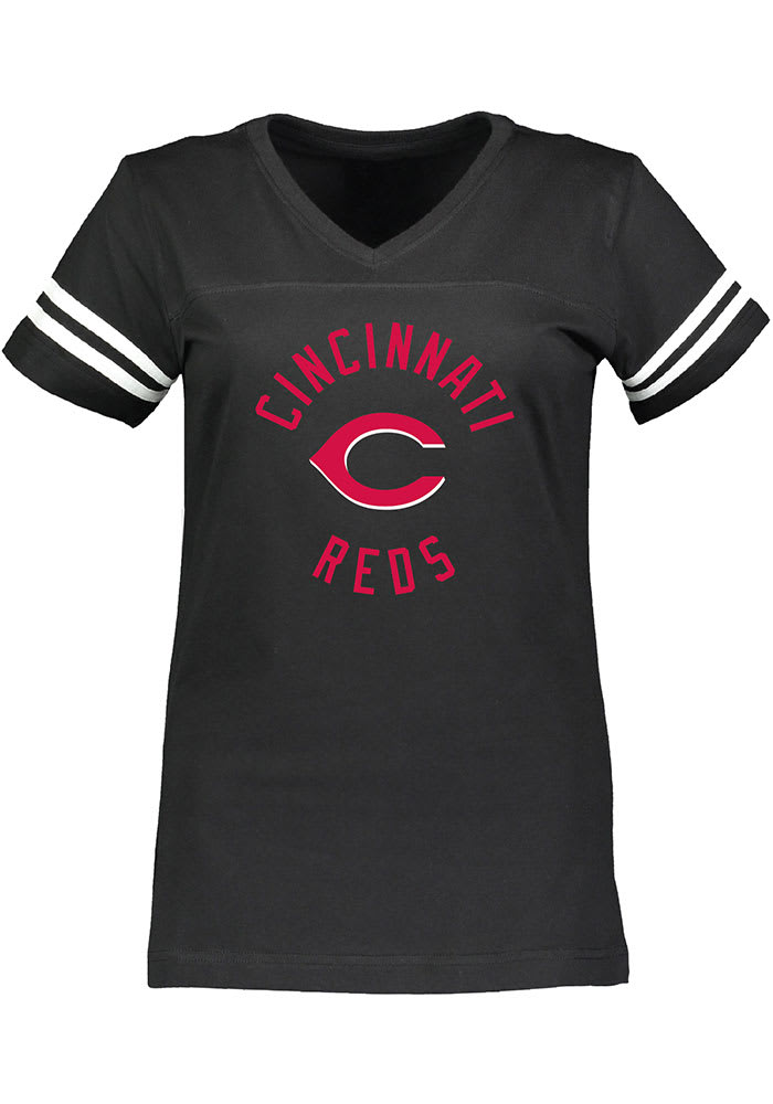 Cincinnati Reds Womens BLACK Football T-Shirt - 22651303