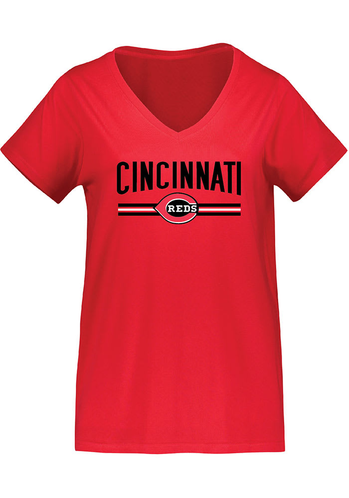 Cincinnati Reds Womens Red Script Curvy T-Shirt - 22651309