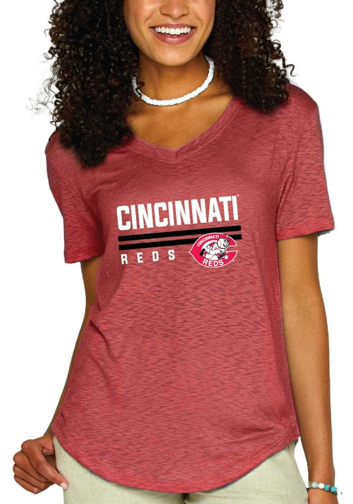 Cincinnati Reds Womens Red Script Gauze T-Shirt - 22651389