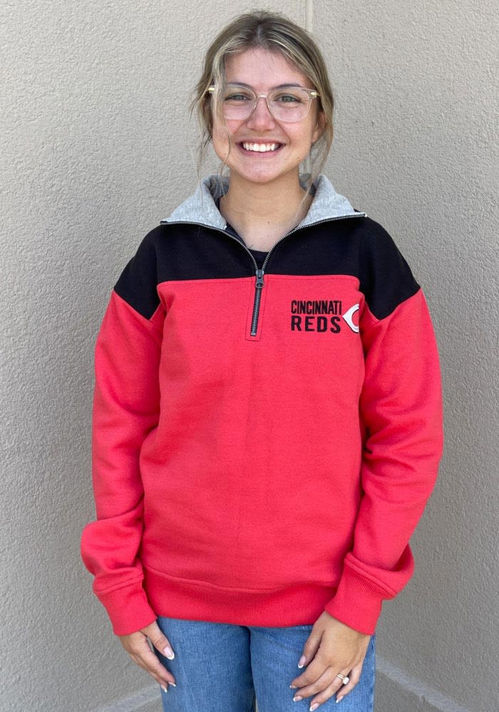 Cincinnati Reds Womens Red Fleece Long Sleeve Qtr Zip - 22651447