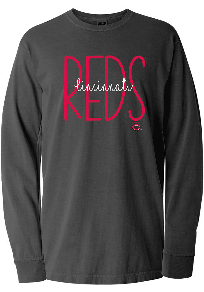 Cincinnati Reds BLACK Script Long Sleeve LS Tee - 22651660