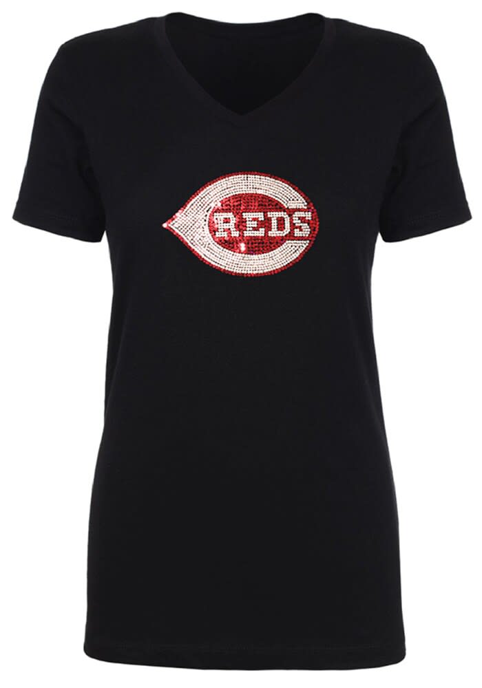 Cincinnati Reds Womens BLACK Sequin T-Shirt - 22651759