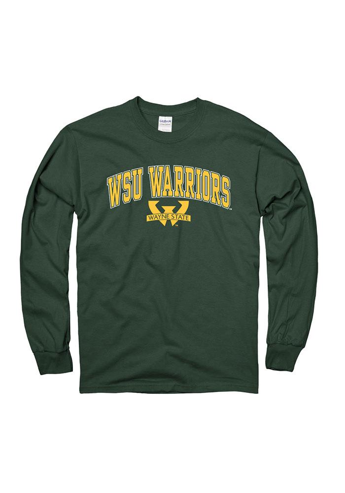 Wayne State Warriors Arch Mascot GREEN Long Sleeve T Shirt - 22782587