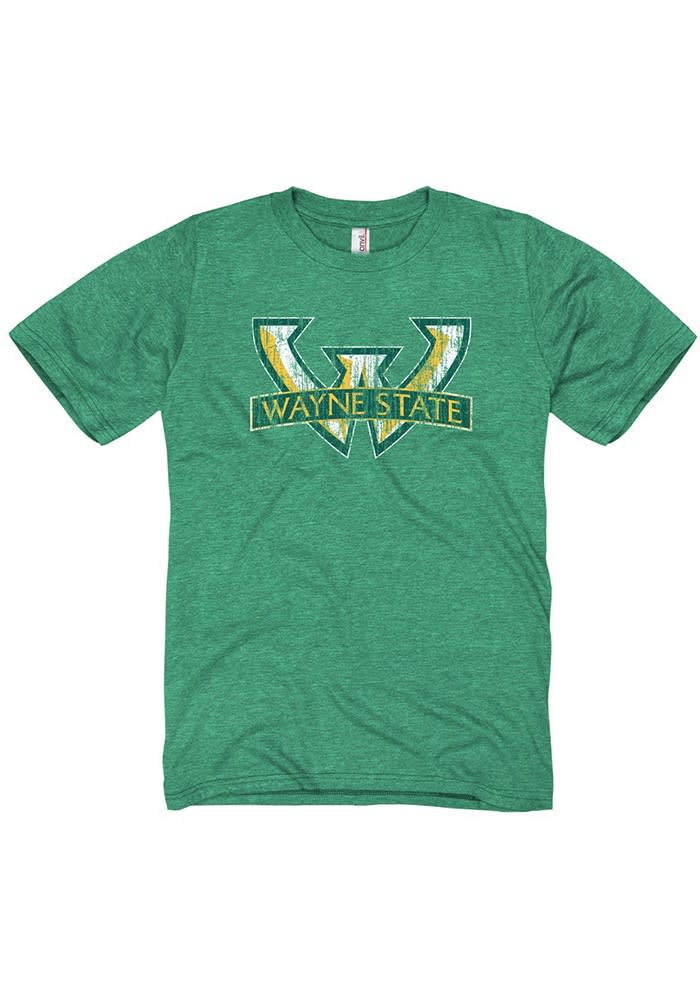 Wayne State Warriors GREEN Distressed Big Logo Short Sleeve T Shirt ...