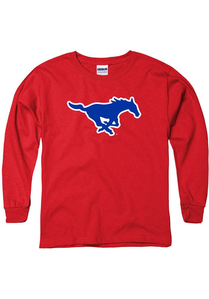 SMU Mustangs Youth Red Primary Logo Long Sleeve Tee - 22784747