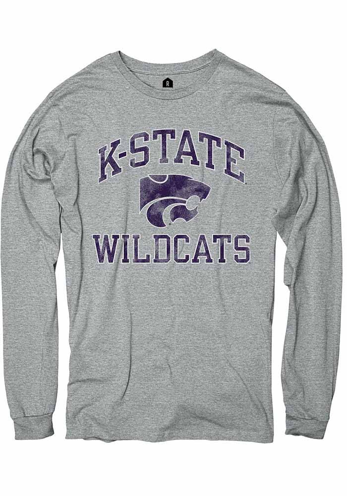 Rally K-State Wildcats HEATHER GREY Number One Distressed Long Sleeve ...