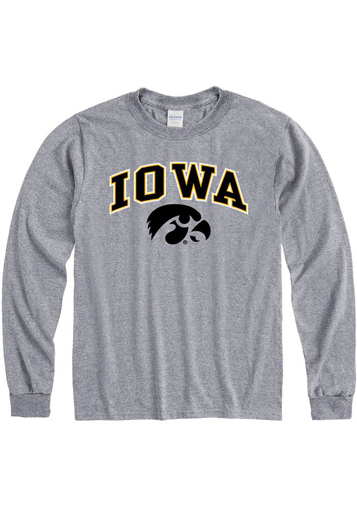 Mens GREY Iowa Hawkeyes Arch Mascot Long Sleeve Tee - 22785490