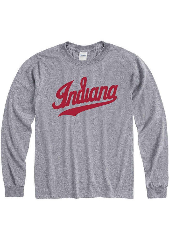 Indiana Hoosiers Script Logo GREY Long Sleeve T Shirt - 22785958