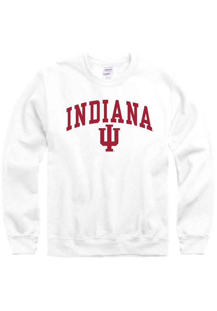 Indiana Hoosiers Mens WHITE Arch Mascot Crew Sweatshirt - 22785960