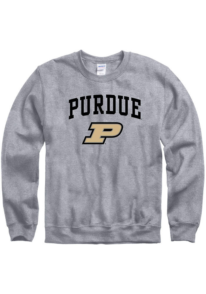Purdue Boilermakers Mens GREY Arch Mascot Crew Sweatshirt - 22786731