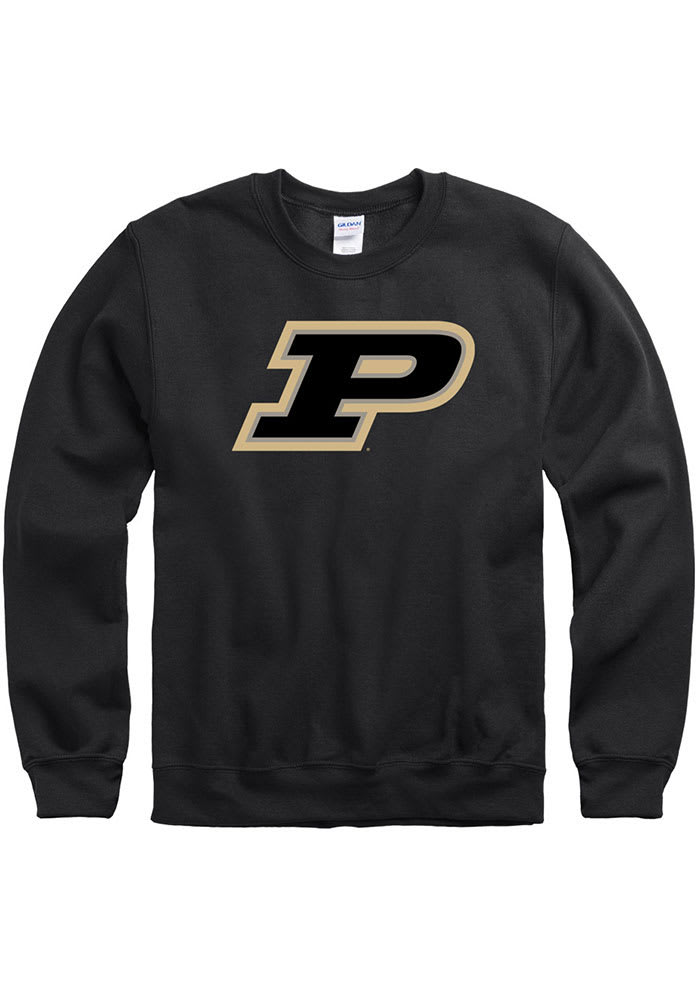 Purdue Boilermakers Mens BLACK Primary Team Logo Crew Sweatshirt - 22786735