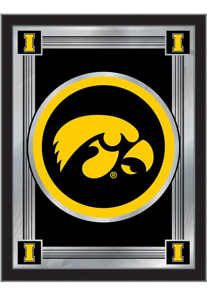 Iowa Hawkeyes SILVERGREY Logo Hanging Back Bar Mirror - 229108811