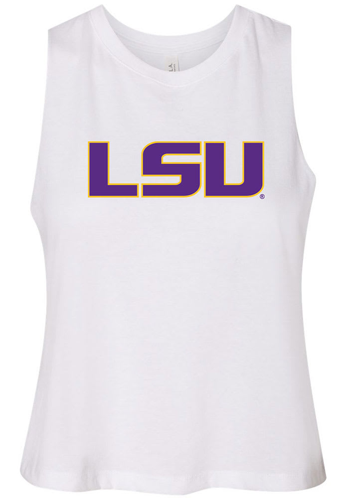 LSU Tigers Womens White Endzone Racerback Crop Tank Top - 23000568