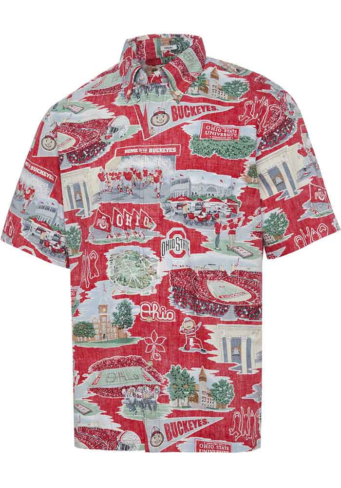 Ohio State Buckeyes Mens Reyn Spooner Short Sleeve Red Scenic Button ...