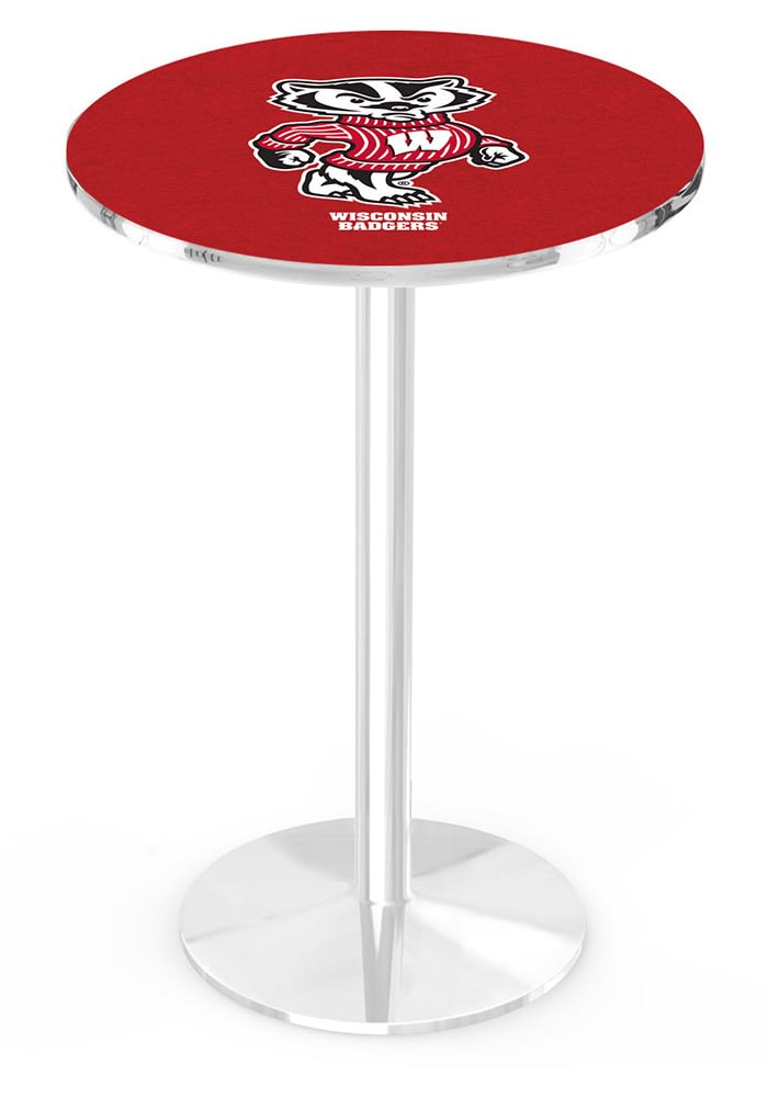 Wisconsin Badgers SILVERGREY Mascot Chrome Round Base Pub Table - 2320890