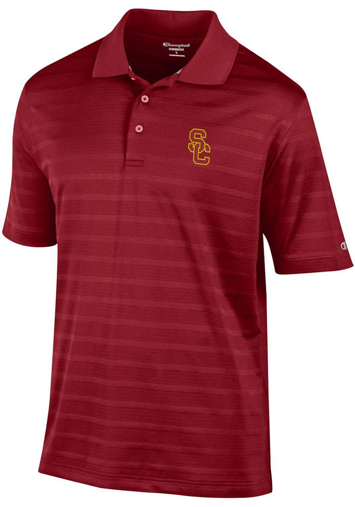 Champion USC Trojans Mens Textured Solid CARDINAL Short Sleeve Polo ...
