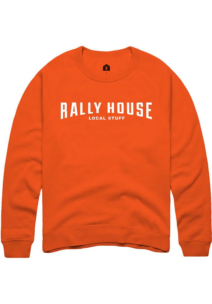 Rally Rally House Mens ORANGE Employee Tees Crew Sweatshirt - 24741424 Rally Rally House Mens ORANGE Employee Tees Crew Sweatshirt - 24741424