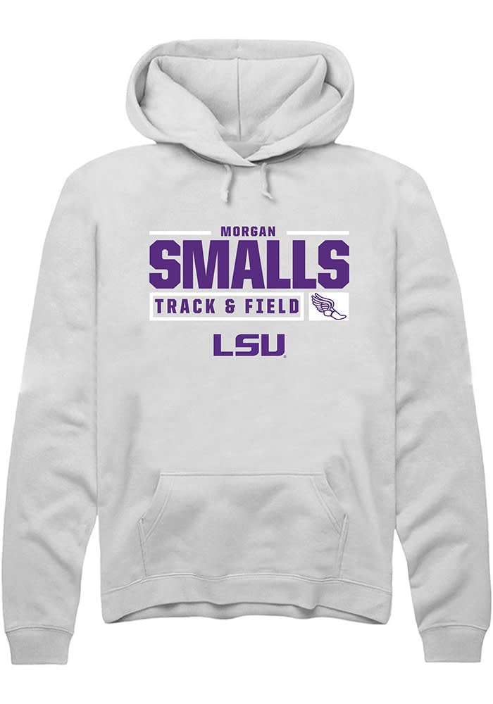 Morgan Smalls LSU Tigers Mens White NIL Stacked Box Hoodie - 2476005139