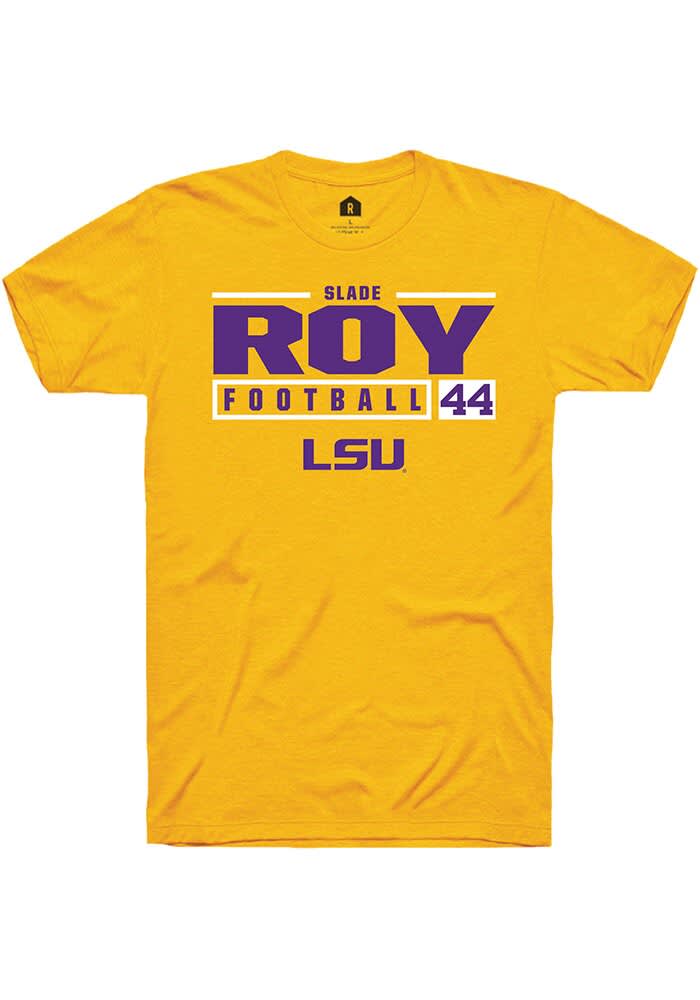Slade Roy LSU Tigers Rally GOLD NIL Stacked Box Short Sleeve T Shirt ...