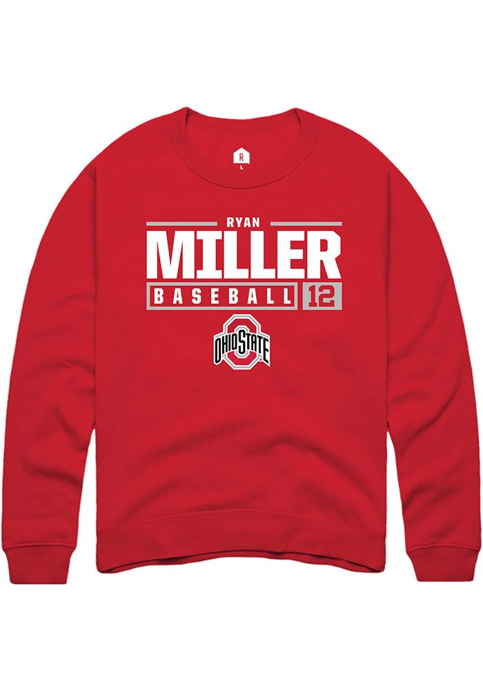 Ryan Miller Ohio State Buckeyes Mens Red NIL Stacked Box Crew ...