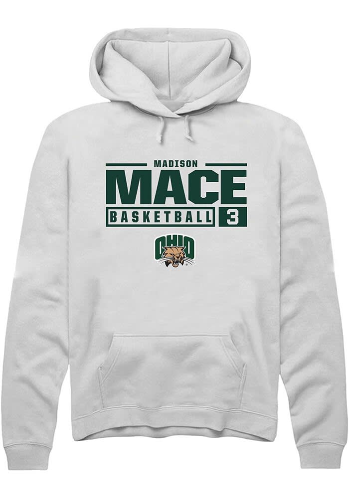 Madison Mace Ohio Bobcats Mens White NIL Stacked Box Hoodie - 2476006011