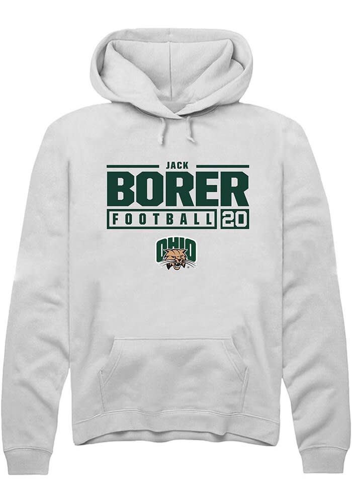 Jack Borer Ohio Bobcats Mens White NIL Stacked Box Hoodie - 2476008198