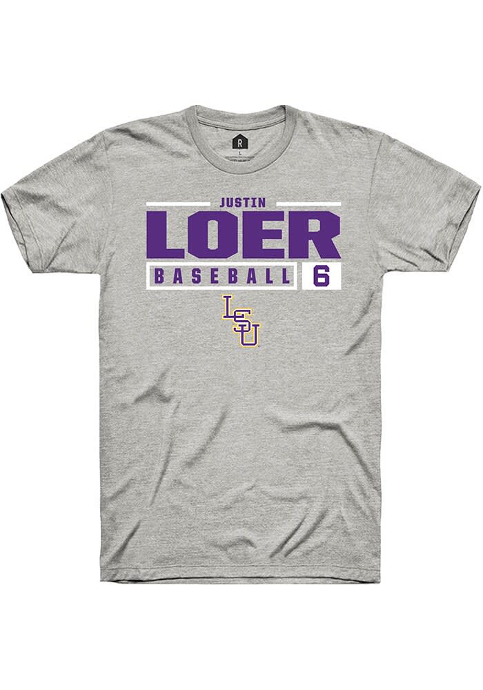 Justin Loer LSU Tigers Rally ASH NIL Stacked Box Short Sleeve T Shirt ...